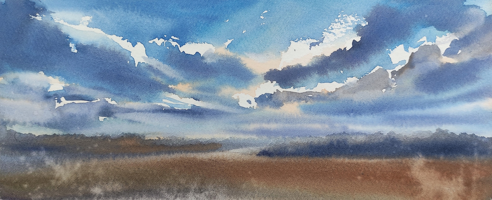 Watercolor Original Art Landscape Sky Painting From the Series ...