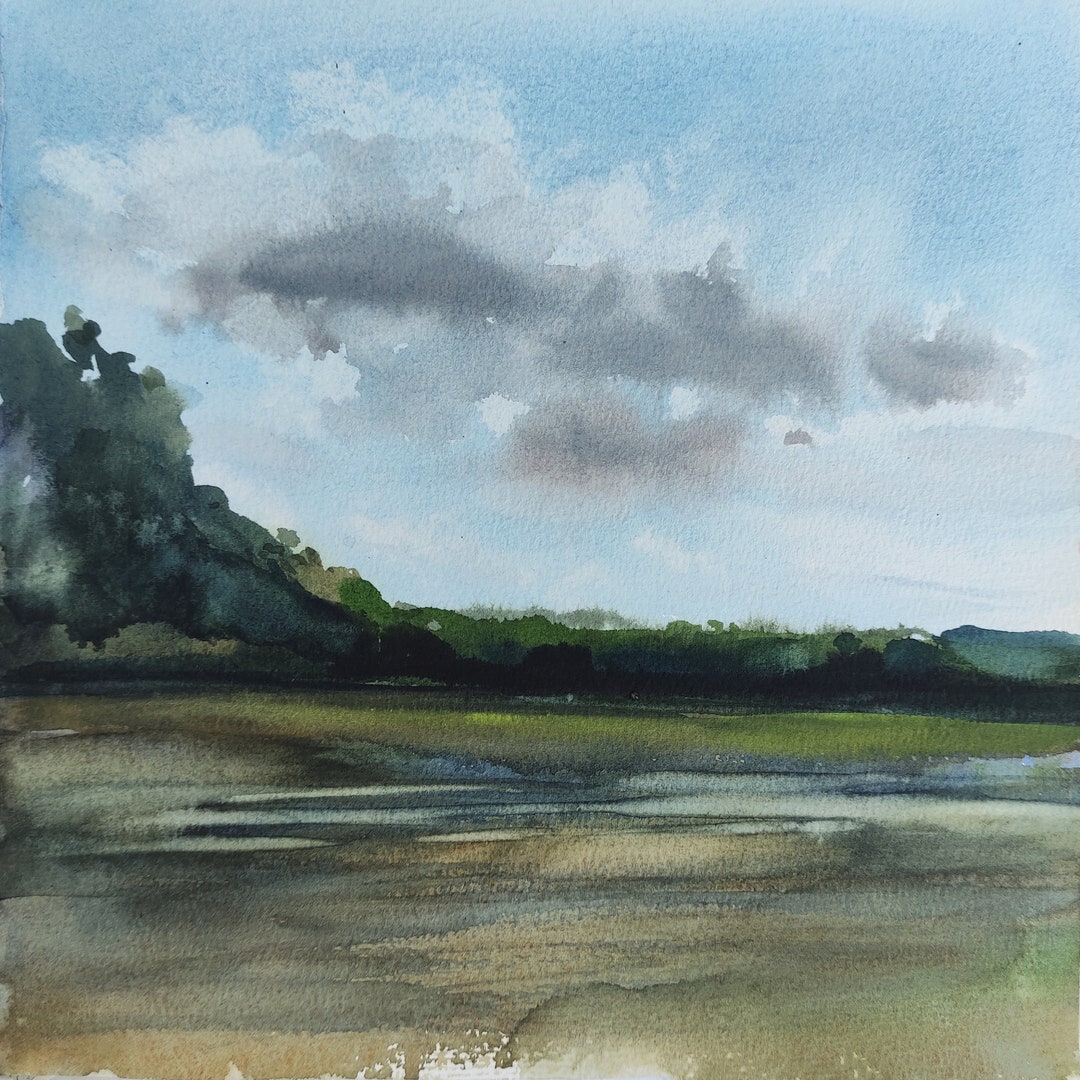 Original Landscape Watercolor Sketch Painting "summer Mood" 23x23 Cm ...