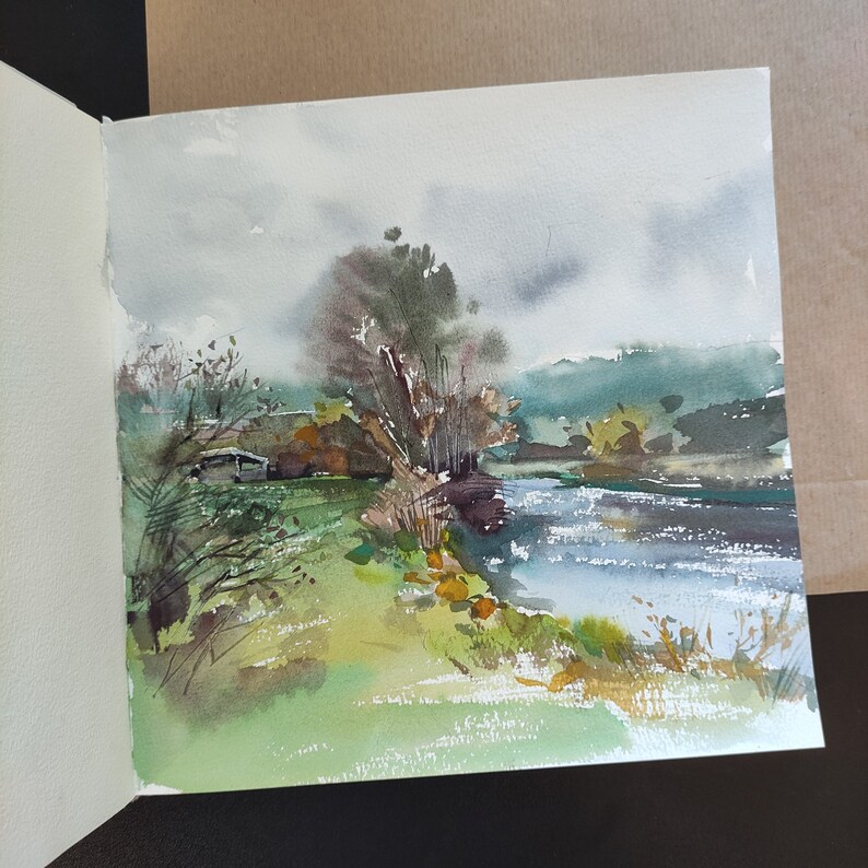 Autumn Landscape Original Sketch Watercolor Painting autumn Trees 23 ...