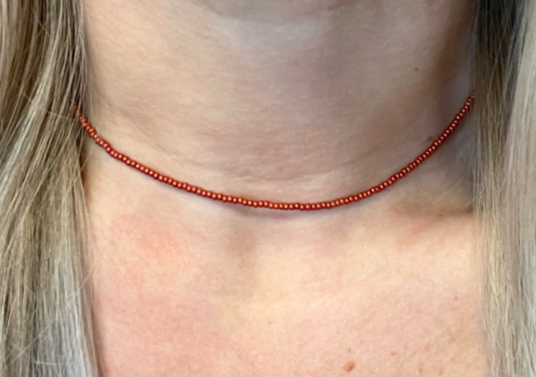Red Choker Necklace Red Bead Choker Minimalist Choker Bead Choker Necklace Dainty Choker