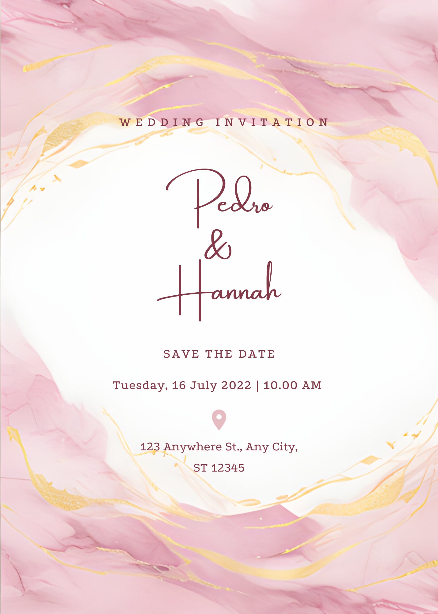 Marble Old Pink Wedding Invitation Template Pink Flowers Wedding ...