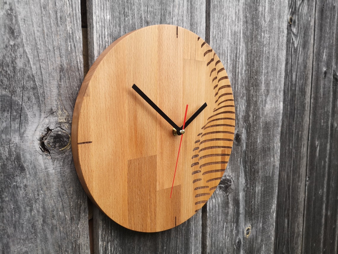 Handmade Wooden Wall Clock, Laser Engraved Clock, Silent Clock for Wall ...