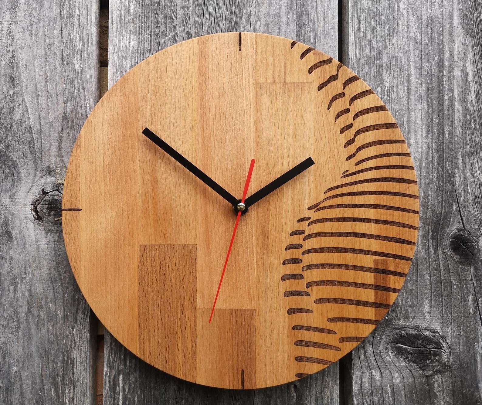 Handmade Wooden Wall Clock, Laser Engraved Clock, Silent Clock for Wall ...