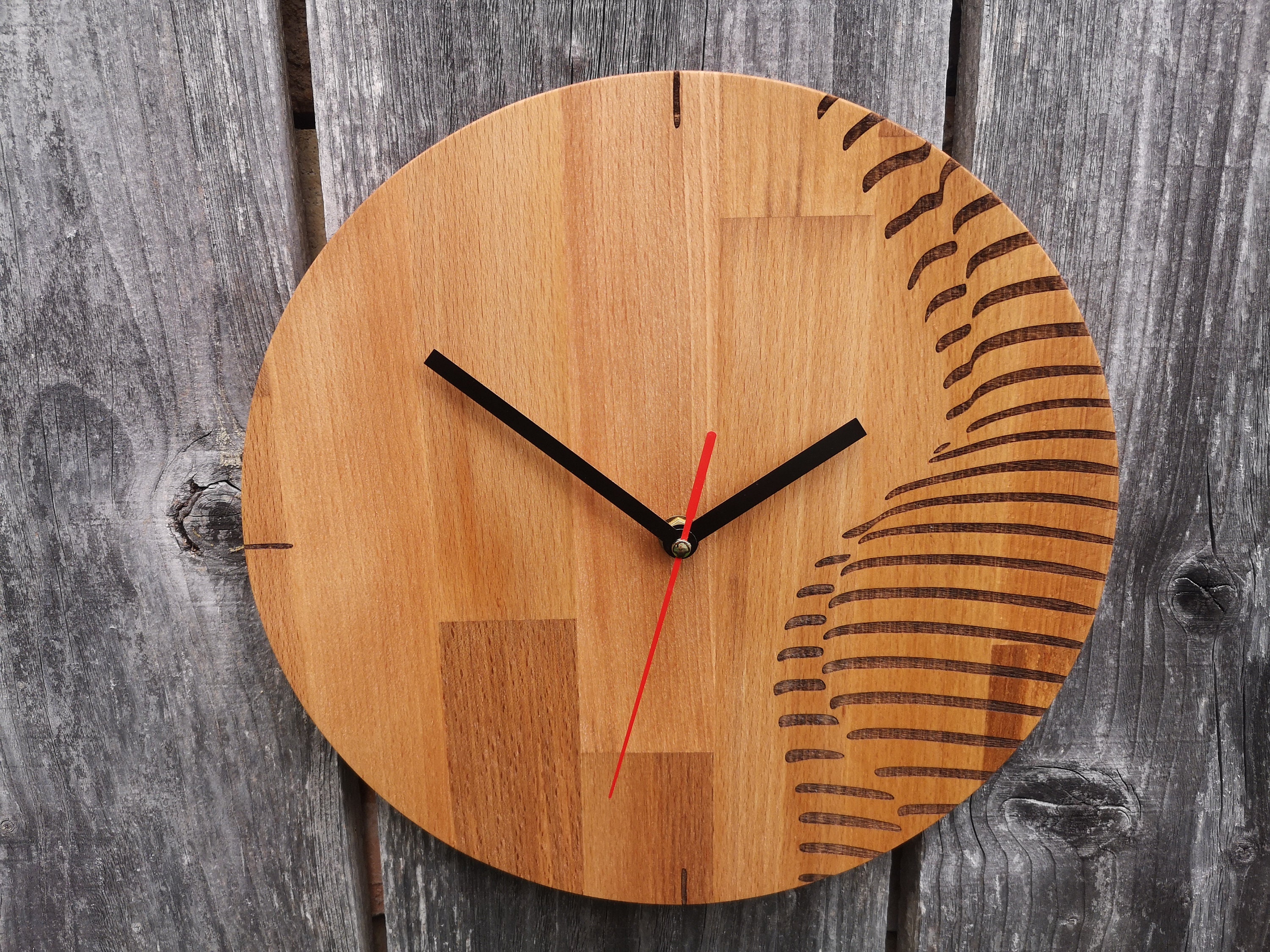 Handmade Wooden Wall Clock, Laser Engraved Clock, Silent Clock for Wall ...