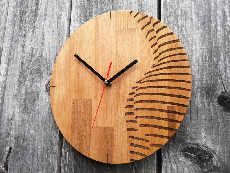 Handmade Wooden Wall Clock, Laser Engraved Clock, Silent Clock for Wall ...