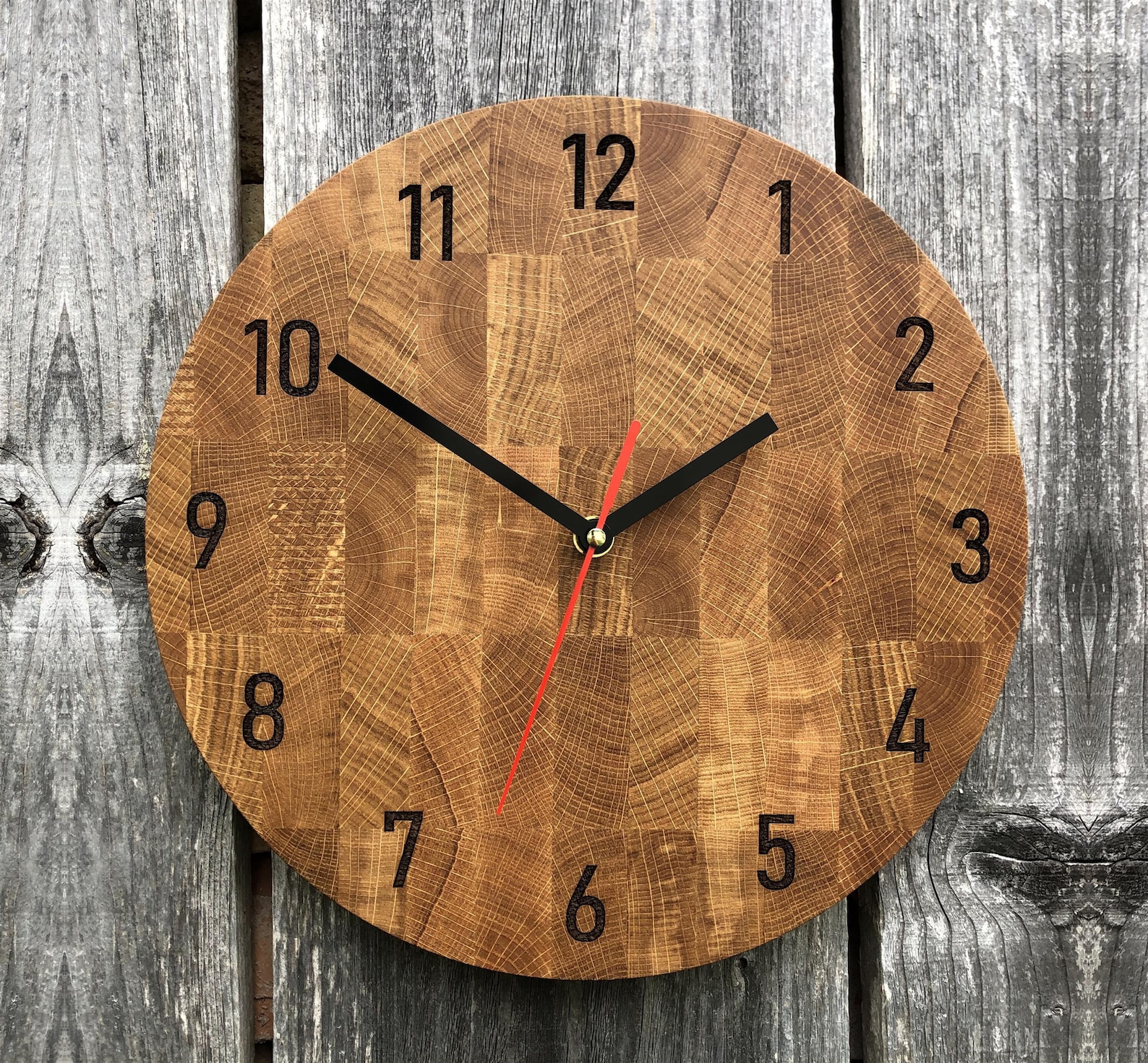 Oak Wood Wall Clock, Solid Wooden Timepiece, Wall Mounted, Large Home ...