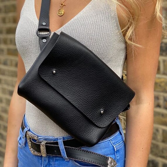 Black Leather Belt Bag Handmade | Etsy