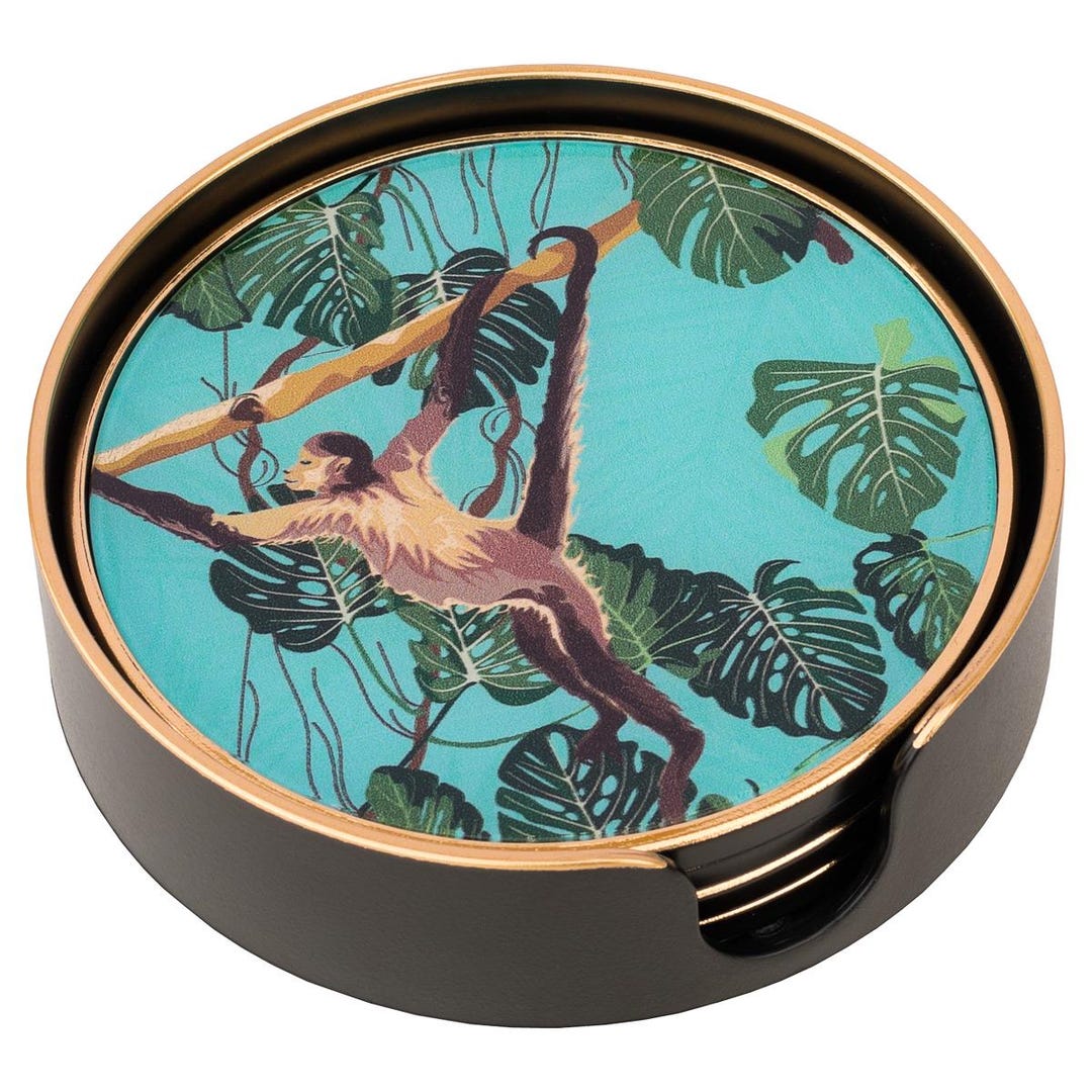 Circular/round Coasters Monkey Design Set of 4 Black/gold/blue - Etsy