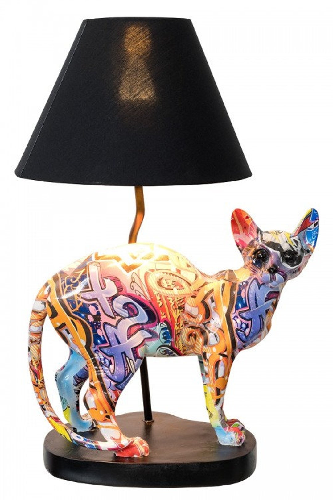 Graffiti Standing Cat Lamp Black Shade With Gold Inner - Etsy