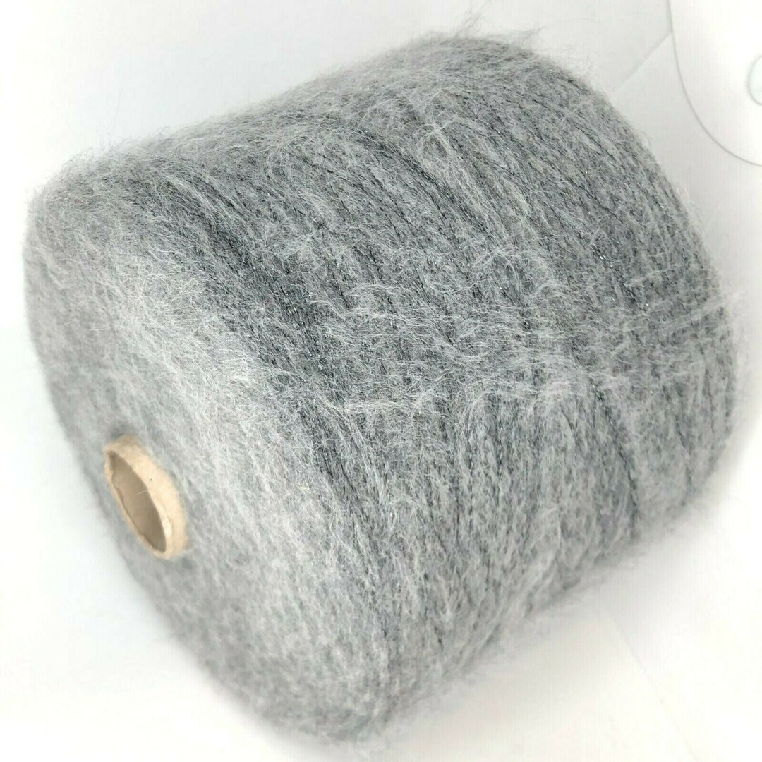 Gray Mohair Yarn, Fluffy Glitter Yarn, Yarn on Cone per 400g / 0.88lb ...