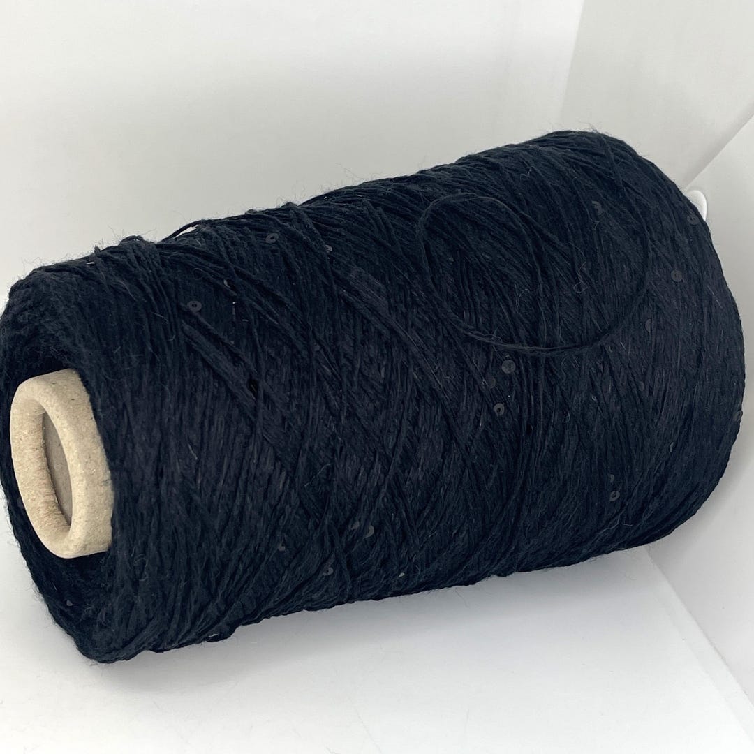 Sequin Silk Merino Wool Cone Yarn, Paillettes Black Yarn, Sock ...