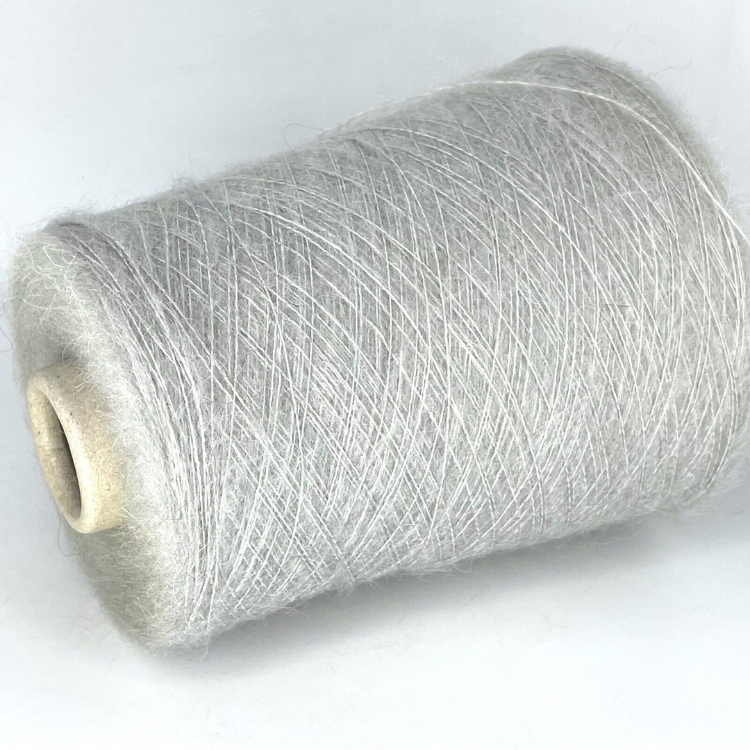 Fluffy KID Mohair Yarn, Perla Light Gray Yarn on Cone, Lace Weight Yarn ...