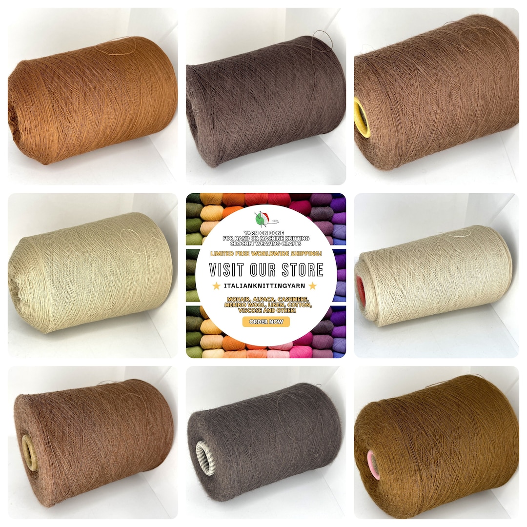 100% Virgin Wool Yarn, Brown Wool Yarn on Cone, Lace Weight Yarn, Two ...