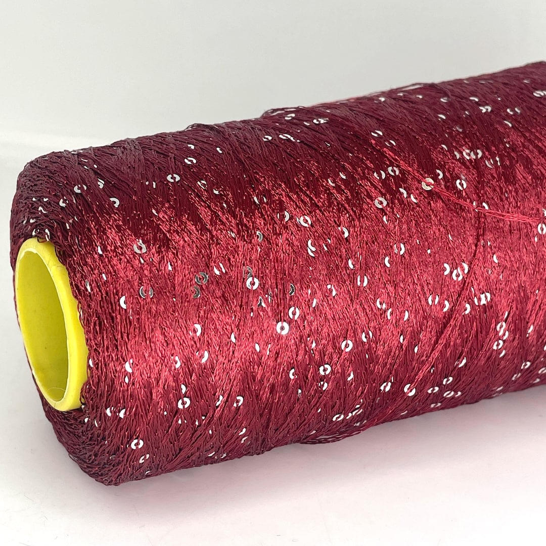 Bordo Red Sequin Yarn, Paillettes Yarn on Cone, Lace Weight Yarn ...
