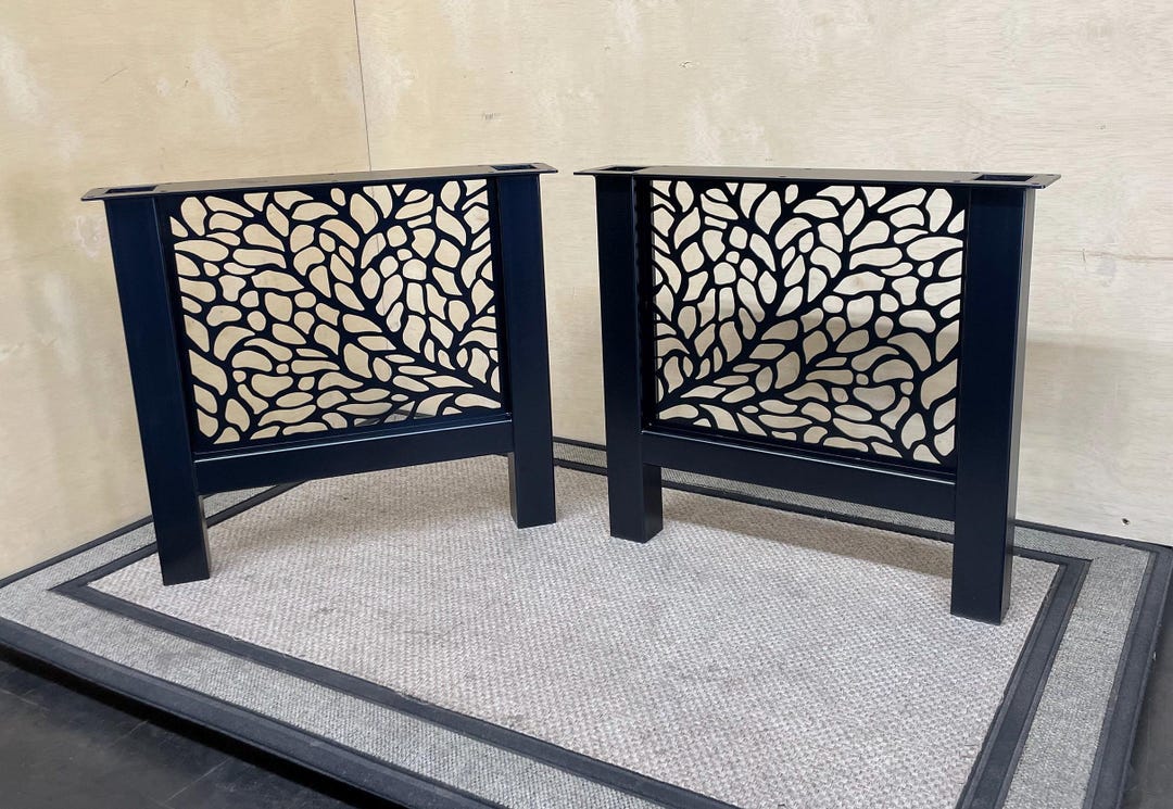 2 Metal Table Legs 2 Square Tube H-shaped Ivy Pattern Screen 18h X 20w ...