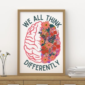 We All Think Differently Poster Brain Wall Art Therapist Art Inclusive ...