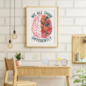 We All Think Differently Poster Brain Wall Art Therapist Art Inclusive ...