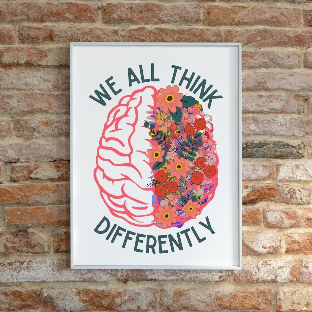 We All Think Differently Poster Brain Wall Art Therapist Art Inclusive ...