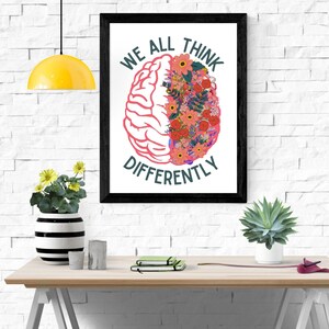 We All Think Differently Poster Brain Wall Art Therapist Art Inclusive ...