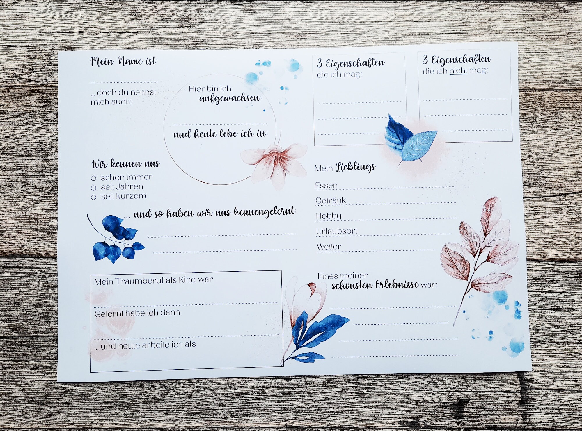 Freundebuchseiten für Erwachsene DIN A4 quer, Freundebuch für Frau und ...