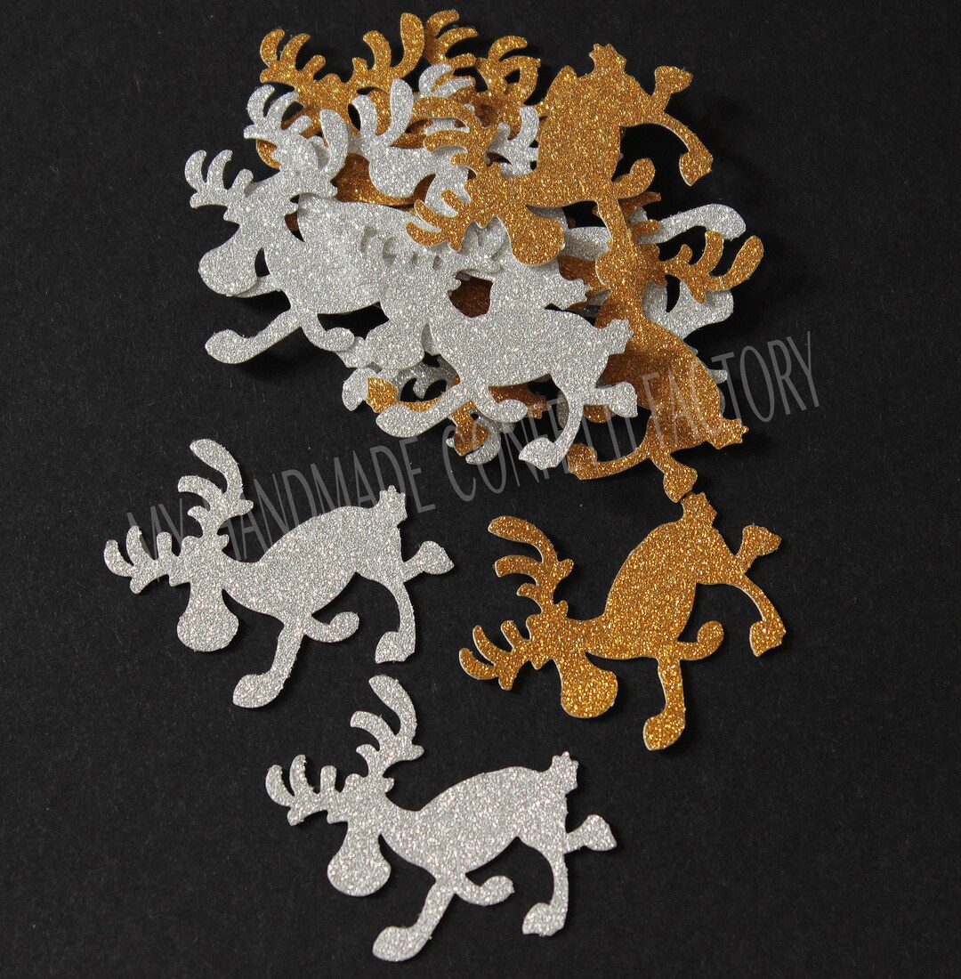 50 Glitter Gold, Silver Goofy Fun Reindeer Moose Party Table Confetti ...