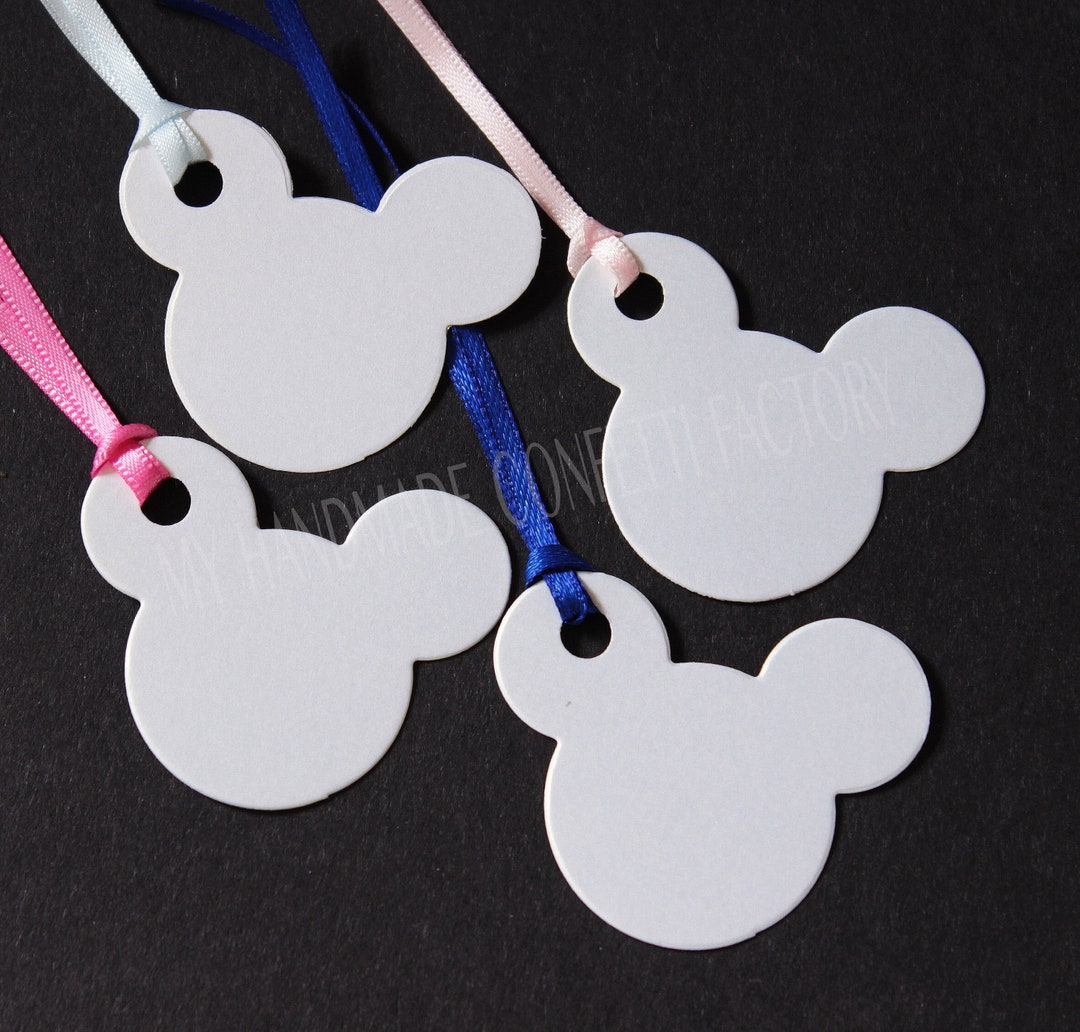 25 Pearlised White Mickey Mouse Ears Style Gift Tags With FREE Ribbon ...
