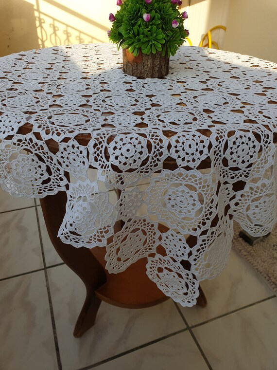 Lace tablecloth made with hand crochet. lace decorative | Etsy
