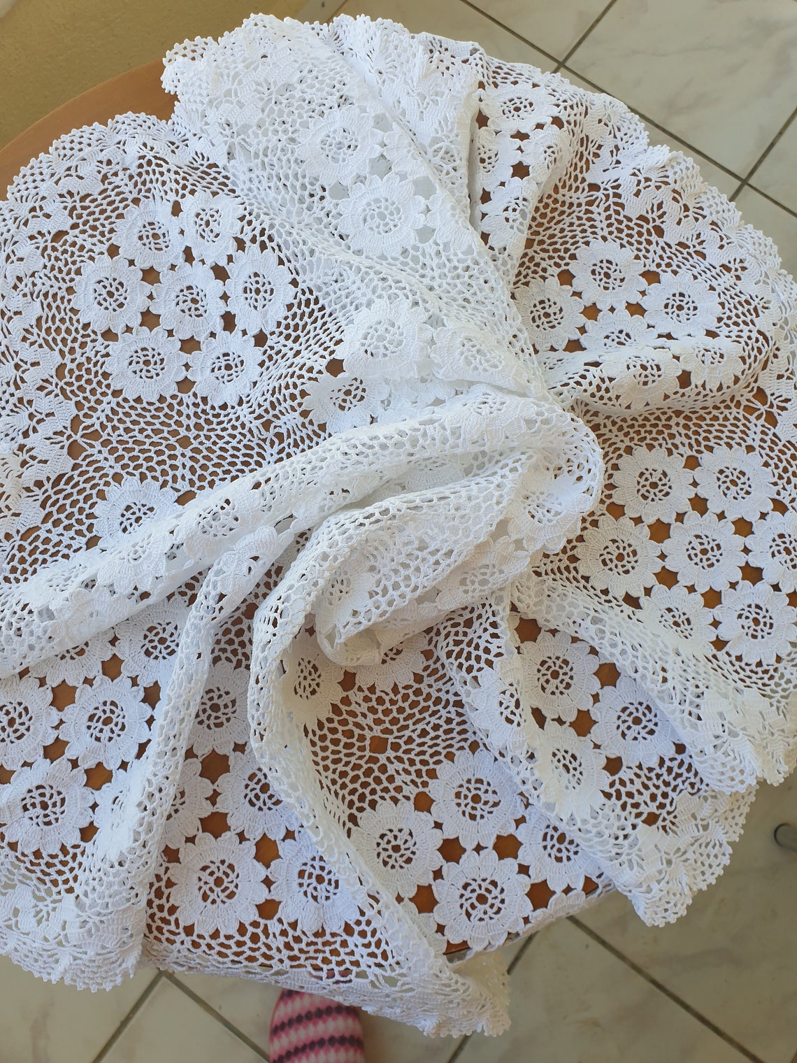 Hand crocheted lace tablecloth. lace coffee table cover. | Etsy