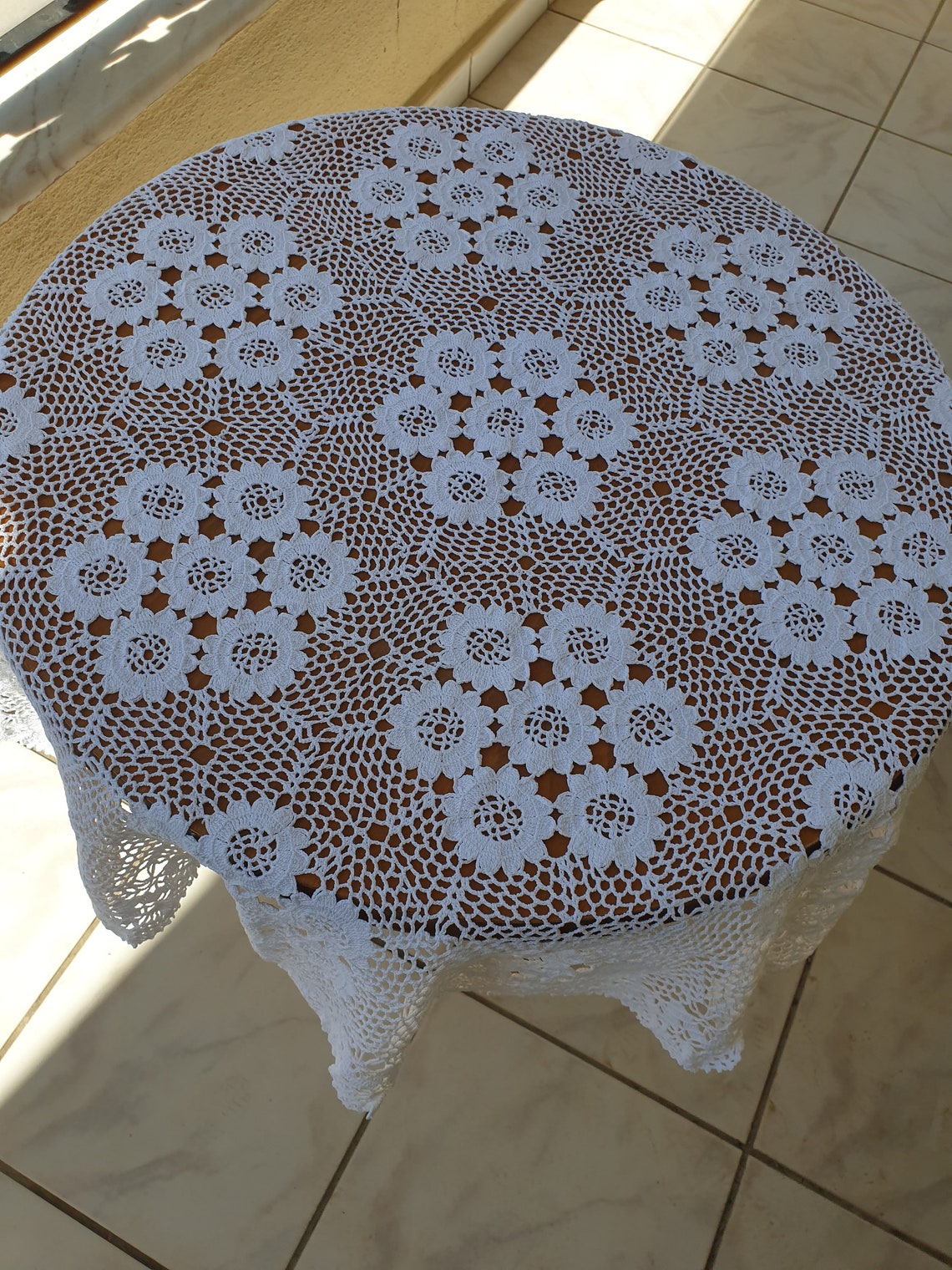 Hand crocheted lace tablecloth. lace coffee table cover. | Etsy