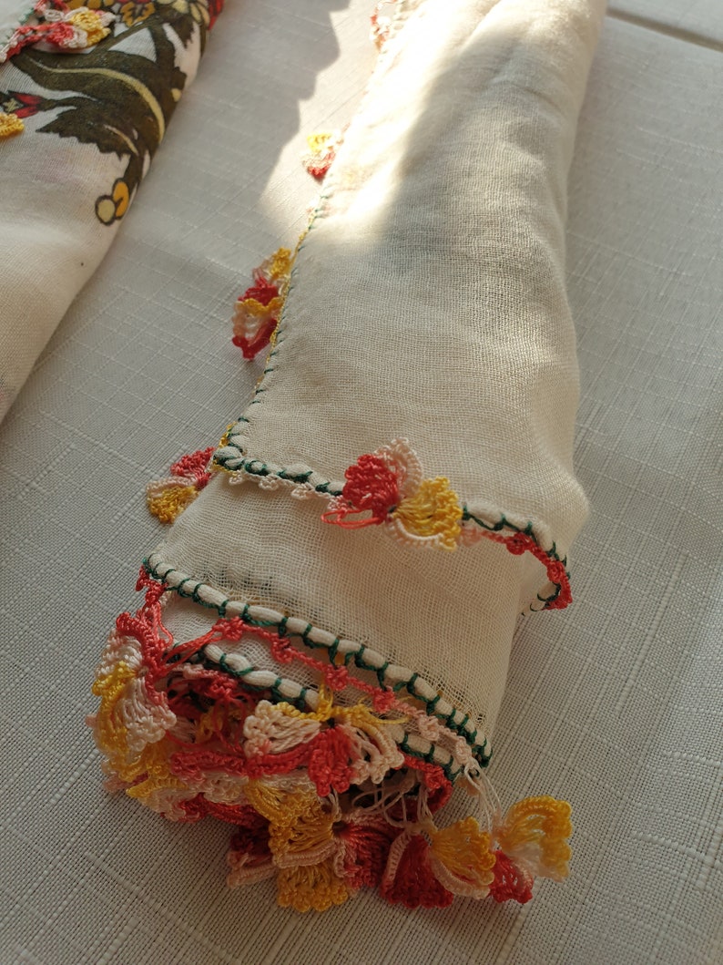 Vintage Turkish Scarf With Lace OYA Traditional Turkish - Etsy