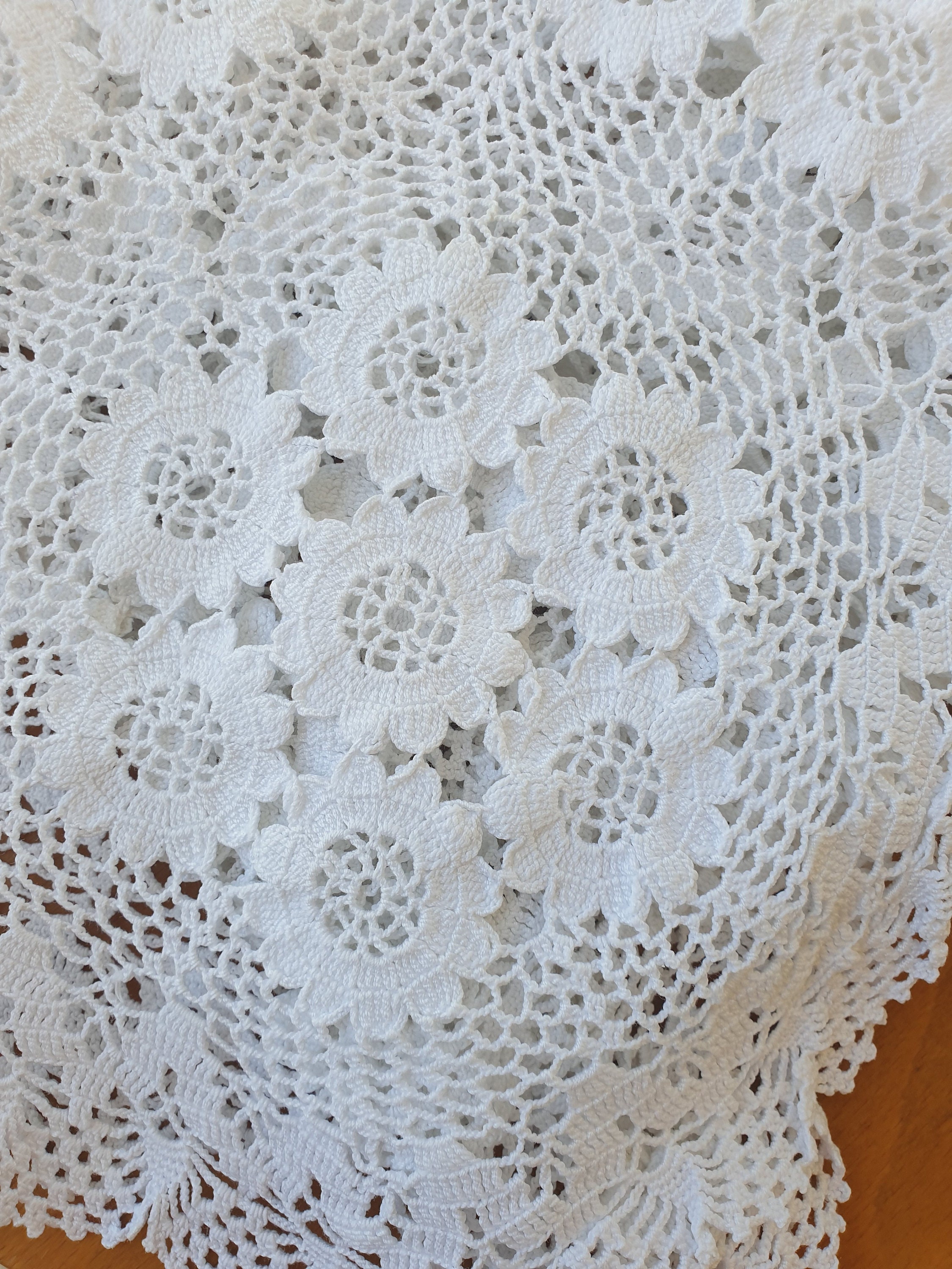 Hand crocheted lace tablecloth. lace coffee table cover. | Etsy