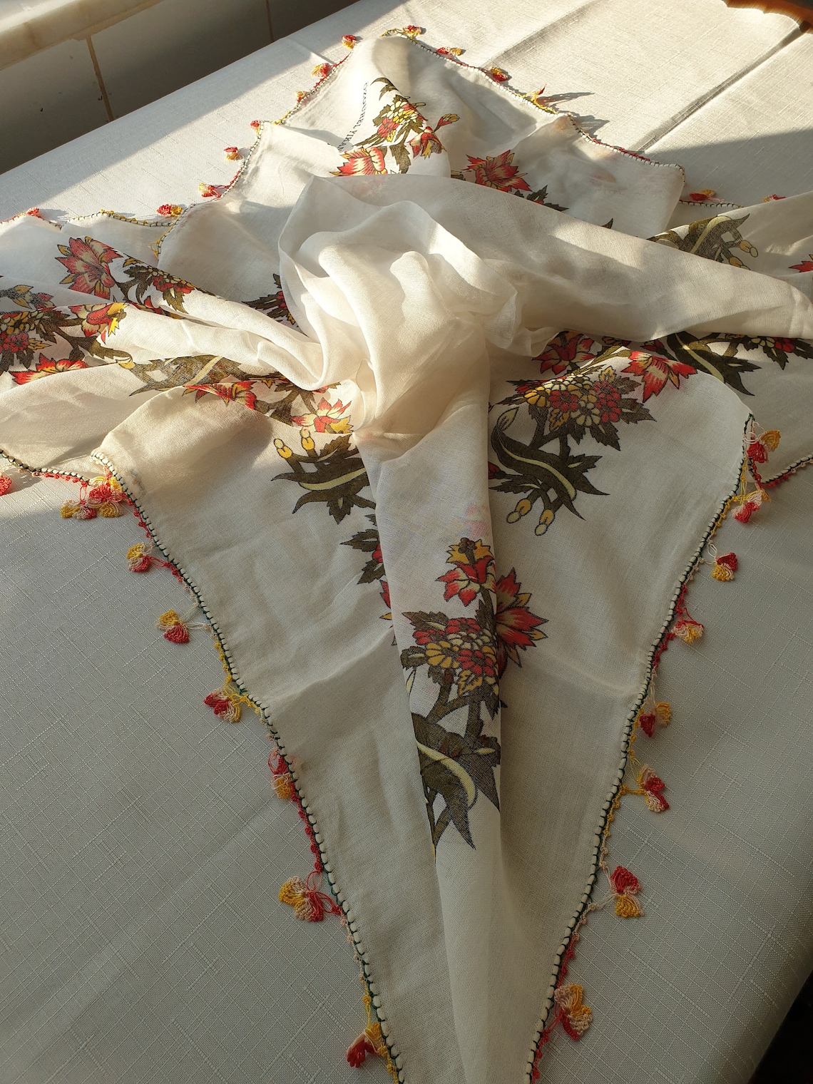 Vintage Turkish Scarf With Lace OYA Traditional Turkish - Etsy