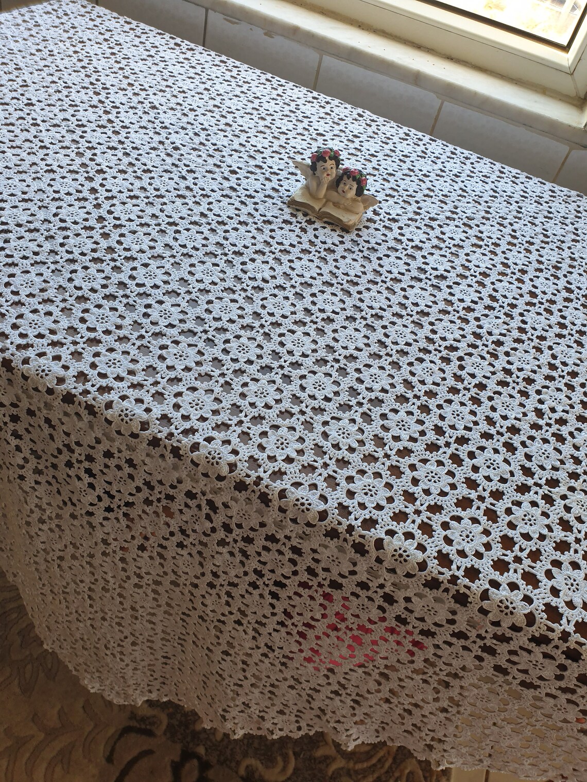 Lace, Large Tablecloth Made by Hand Crochet. Lace Decorative Tablecloth ...