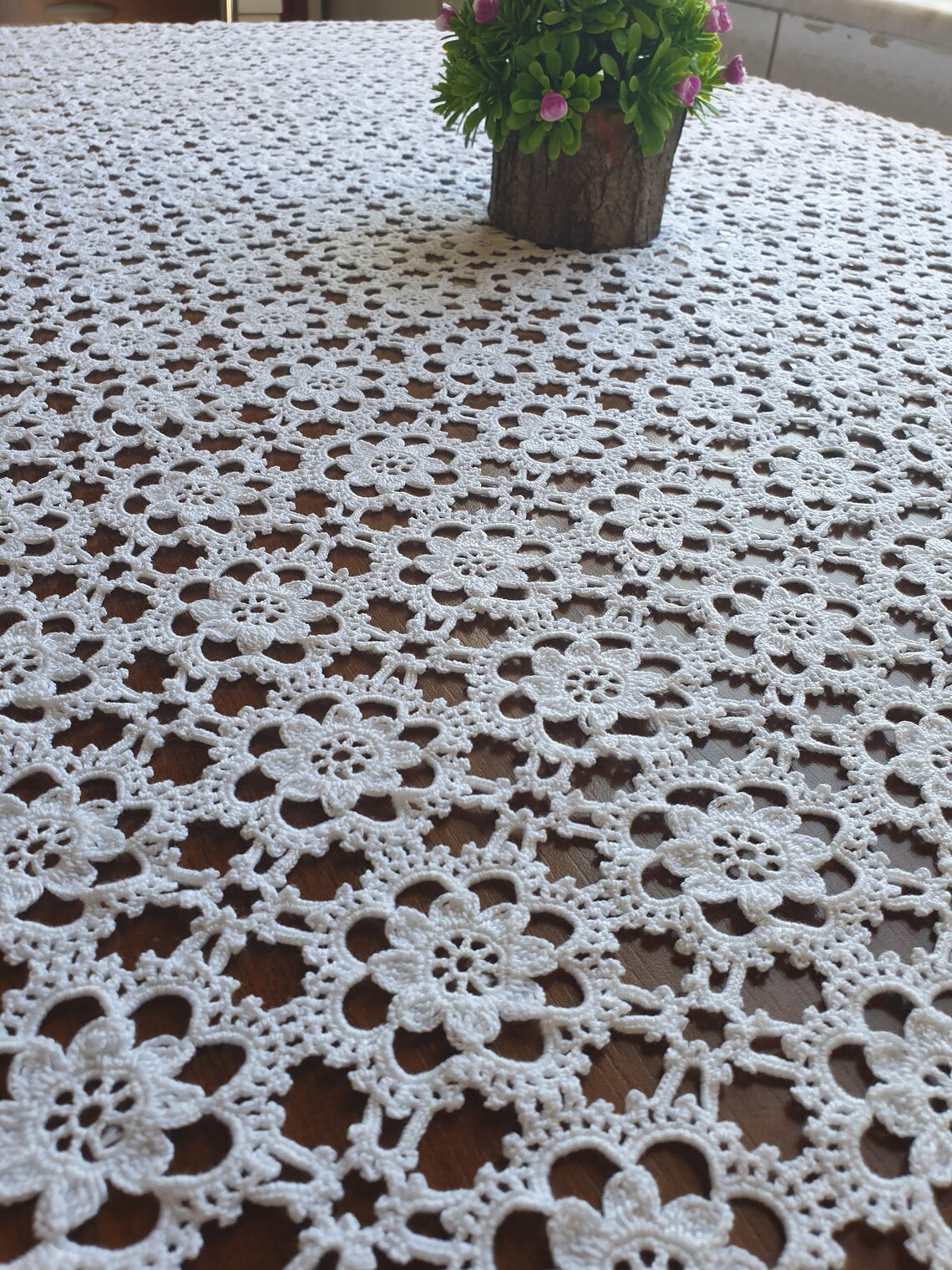 Lace, Large Tablecloth Made by Hand Crochet. Lace Decorative Tablecloth ...