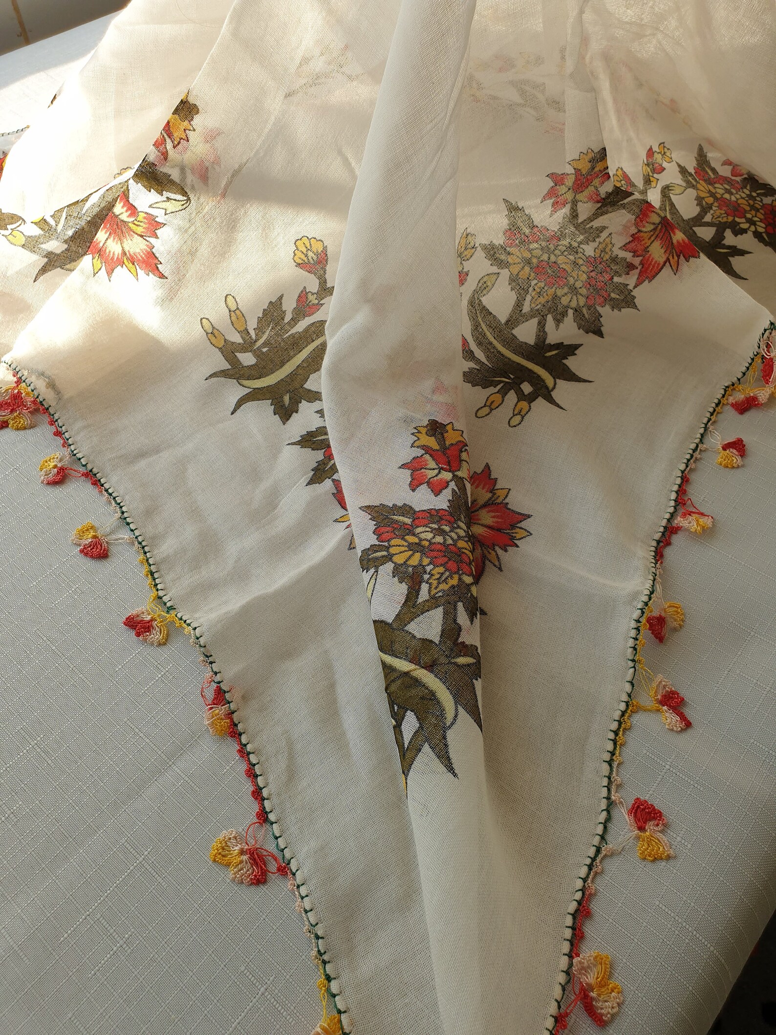 Vintage Turkish Scarf With Lace OYA Traditional Turkish - Etsy