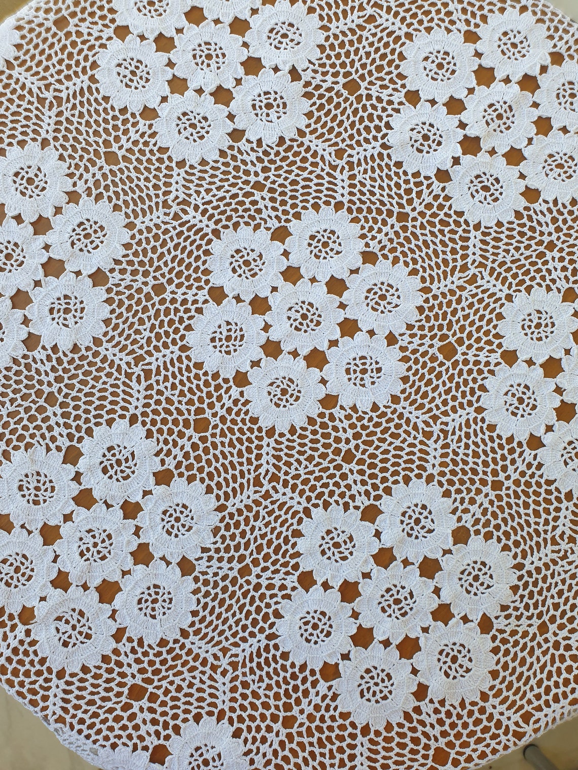 Hand crocheted lace tablecloth. lace coffee table cover. | Etsy