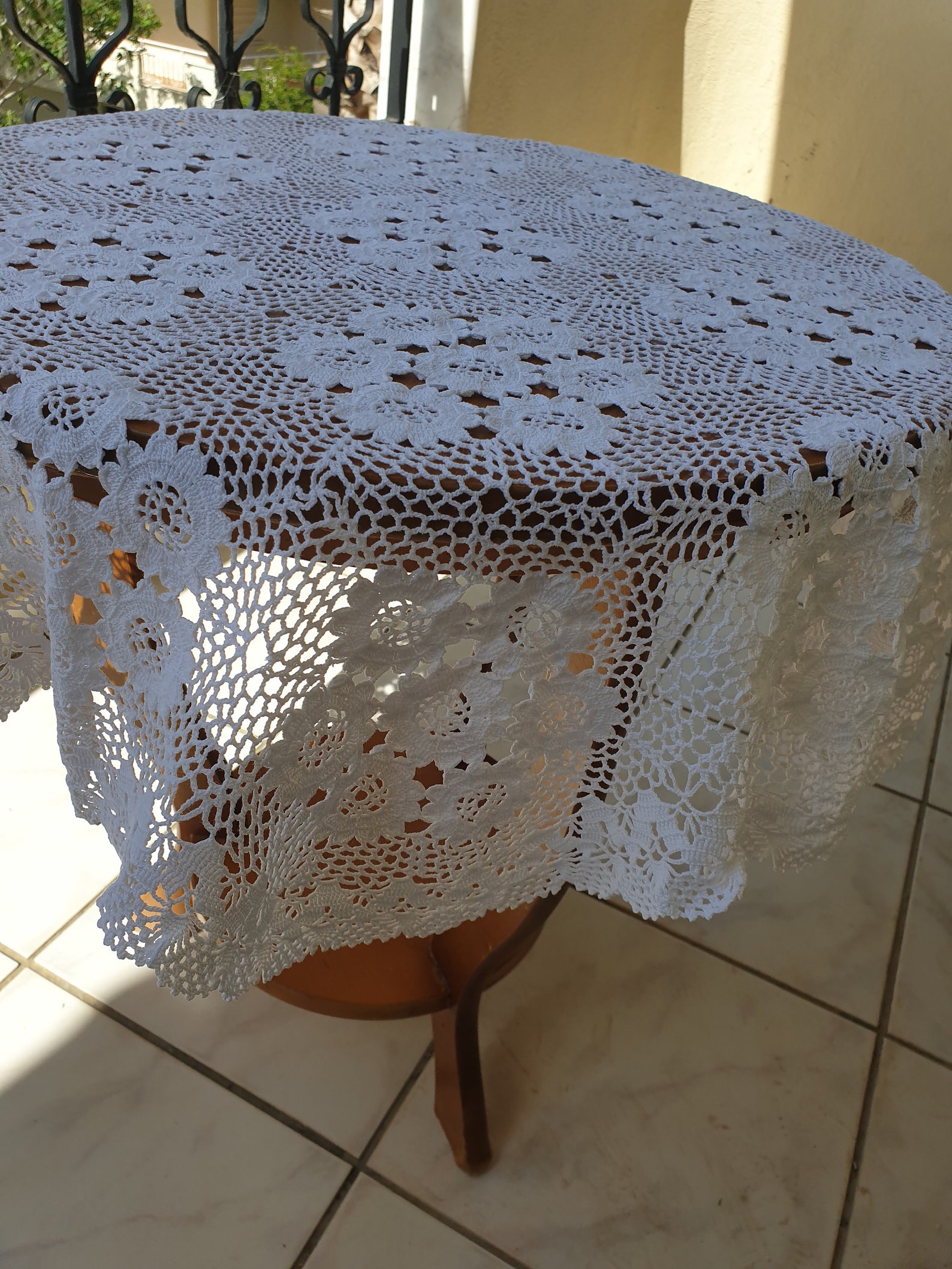 Hand Crocheted Lace Tablecloth. Lace Coffee Table Cover. - Etsy