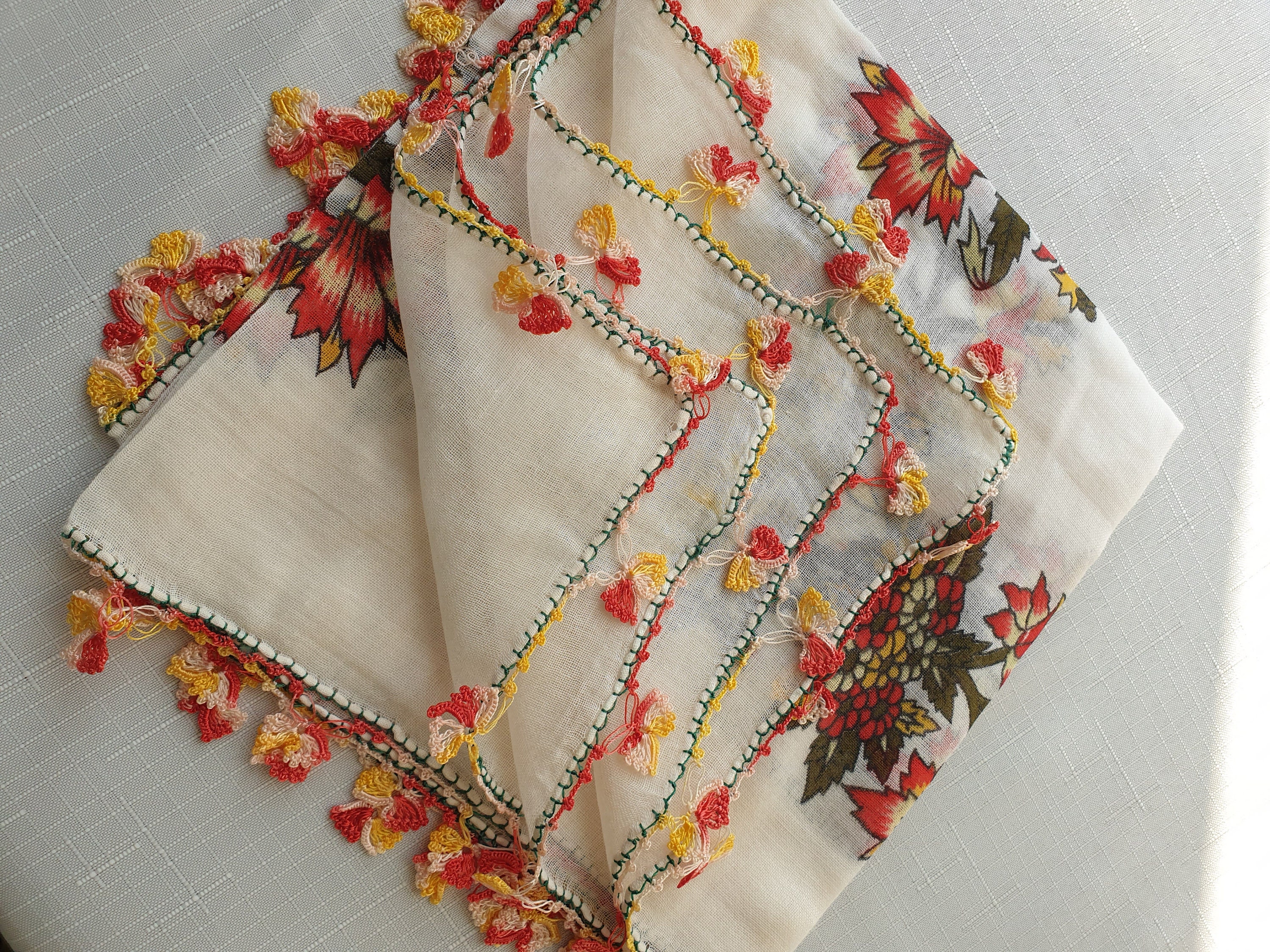 Vintage Turkish Scarf With Lace OYA Traditional Turkish - Etsy