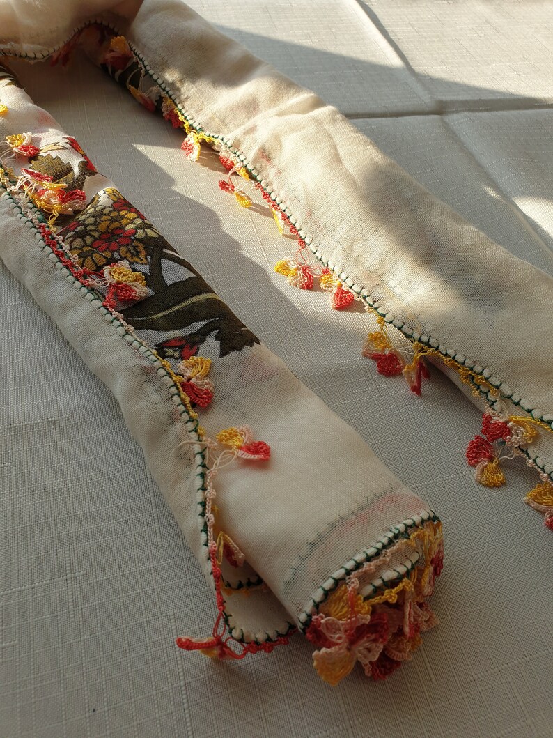 Vintage Turkish Scarf With Lace OYA Traditional Turkish - Etsy
