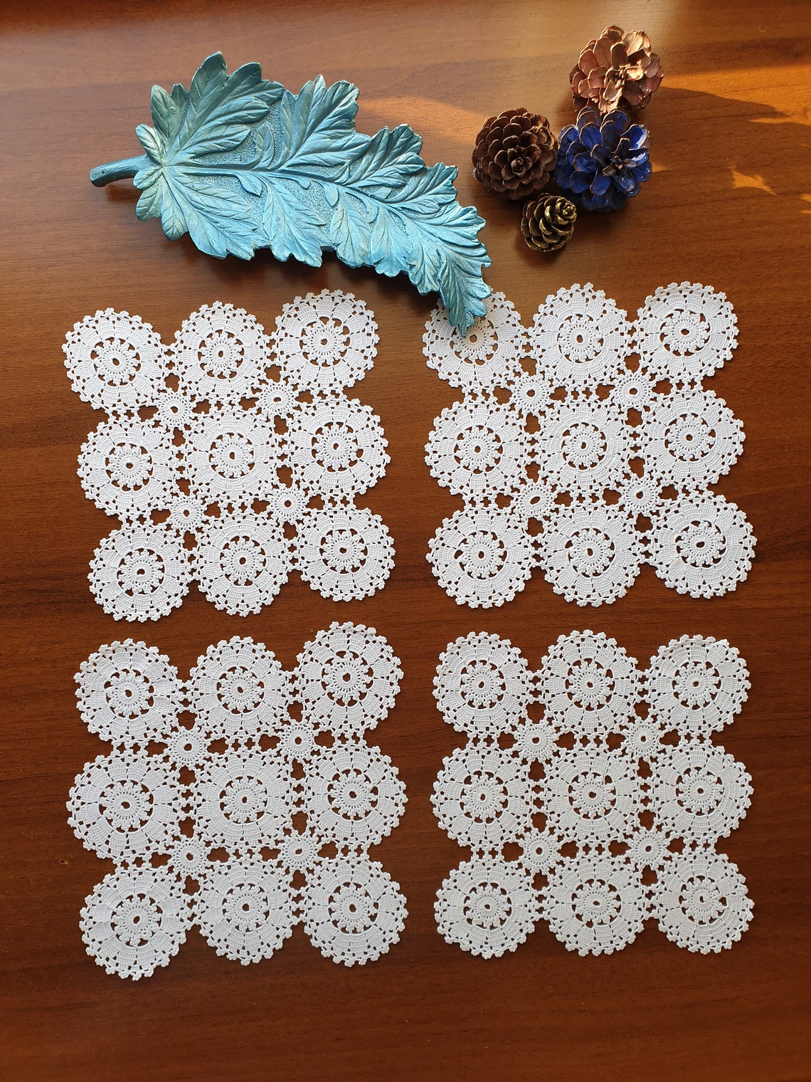 4 pcs. hand-knitted doily. decorative lace. coffee table | Etsy