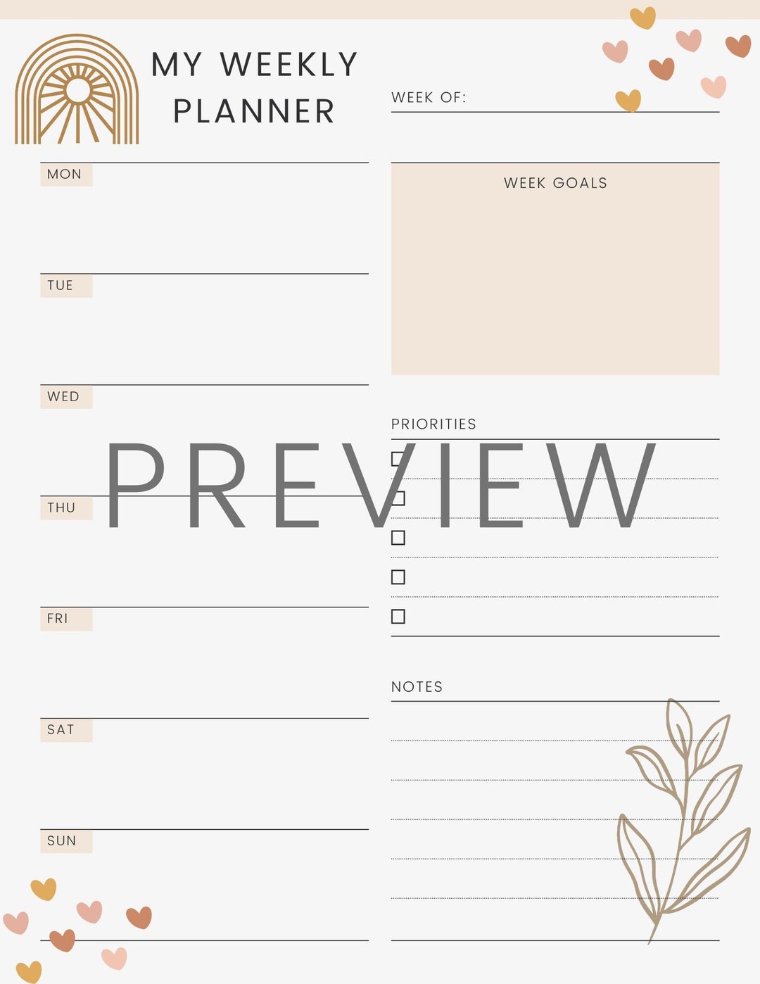 Printable Boho Weekly Planner - Etsy