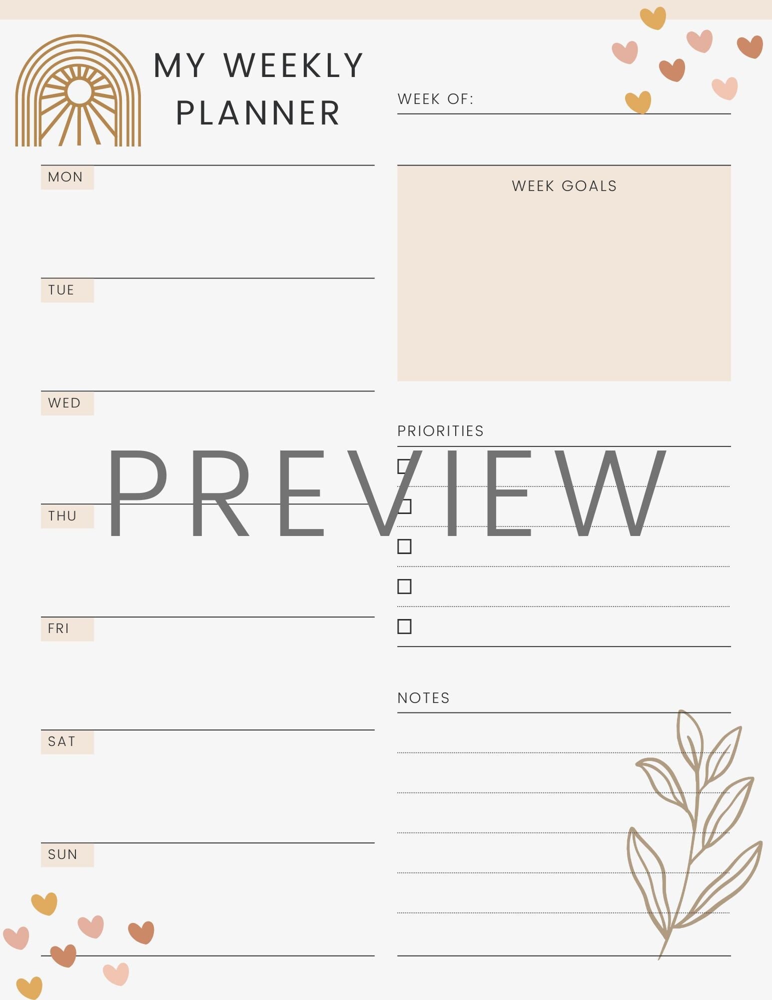 Printable Boho Weekly Planner - Etsy