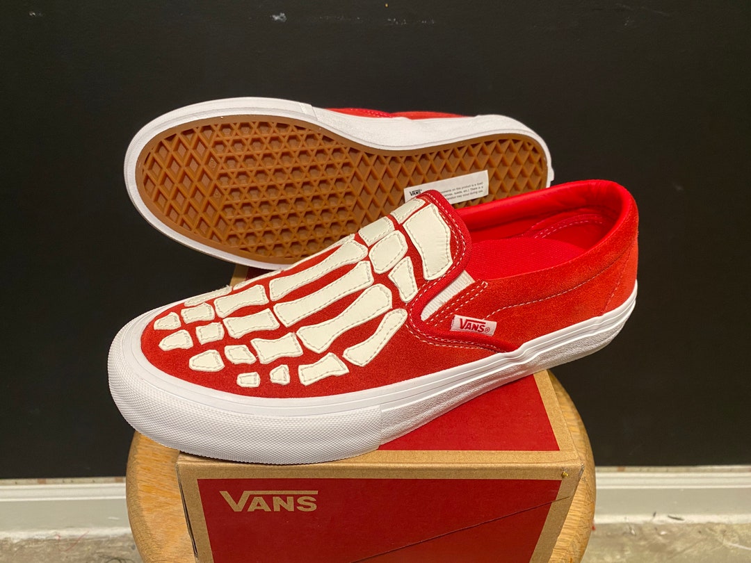 Red Suede Vans Slip-on Pro Glow in the Dark Bones - Etsy