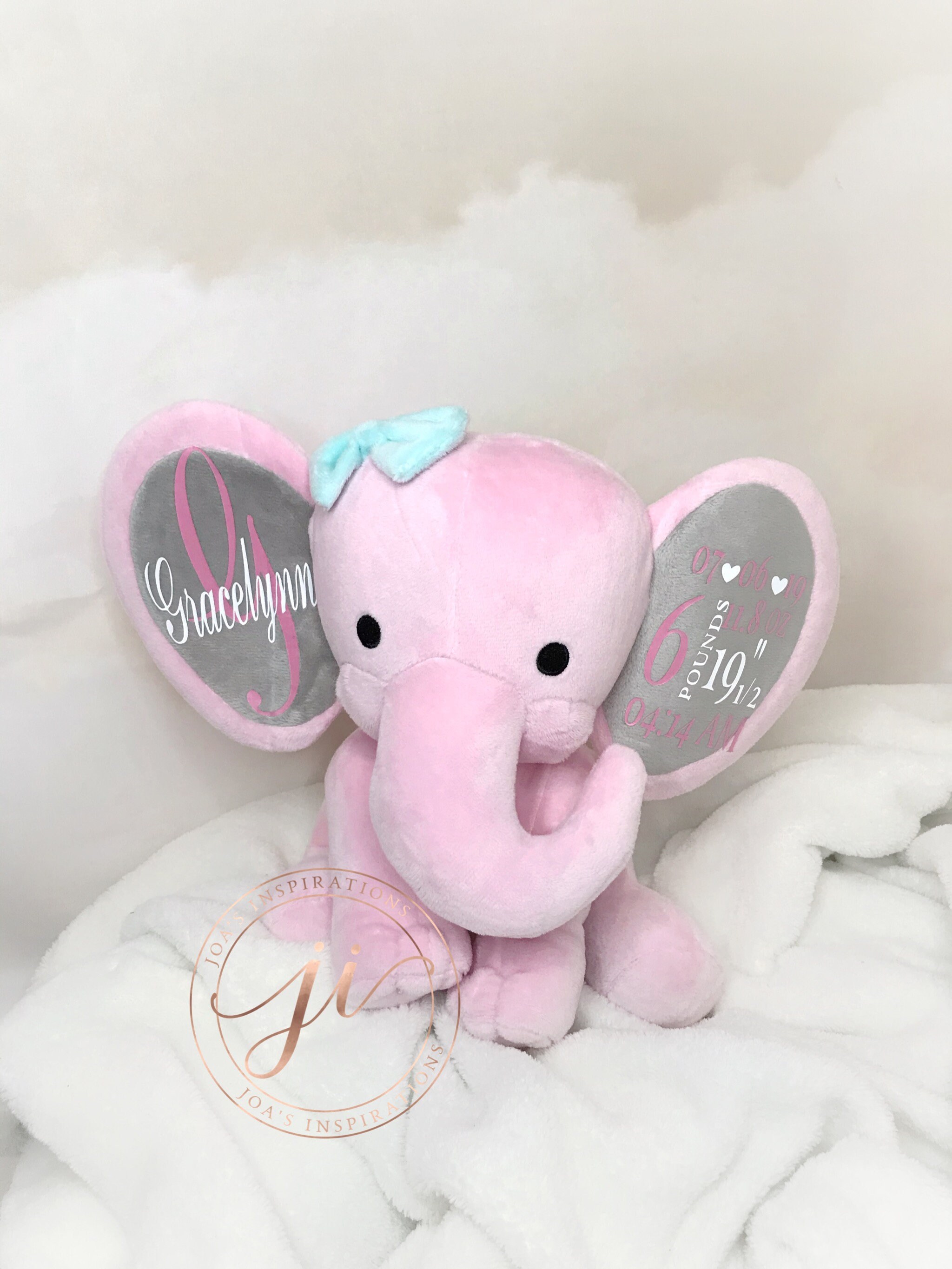Baby Elephant Birth Stat, Personalized Elephant Plush, Keepsake ...