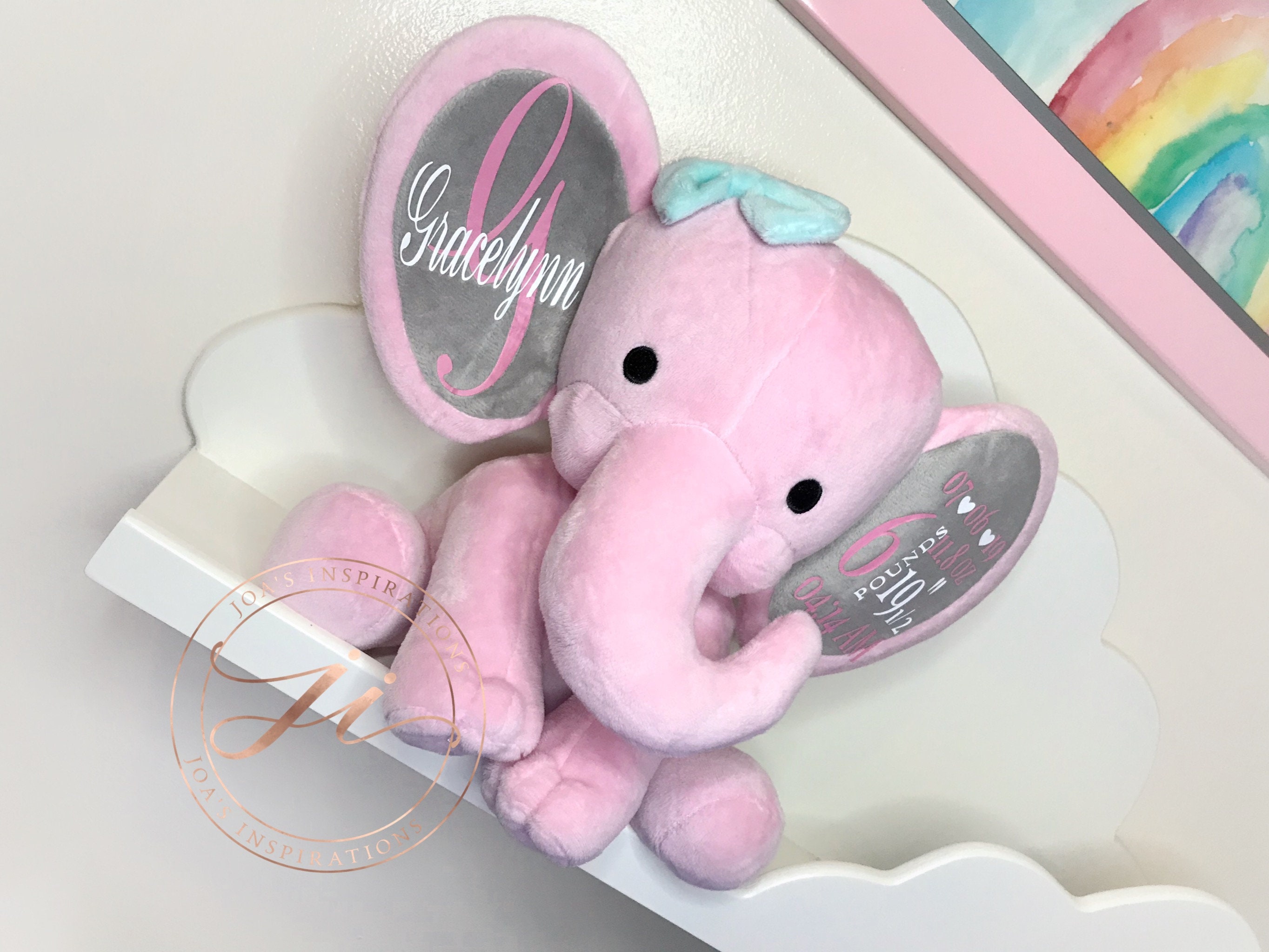 Baby Elephant Birth Stat, Personalized Elephant Plush, Keepsake ...