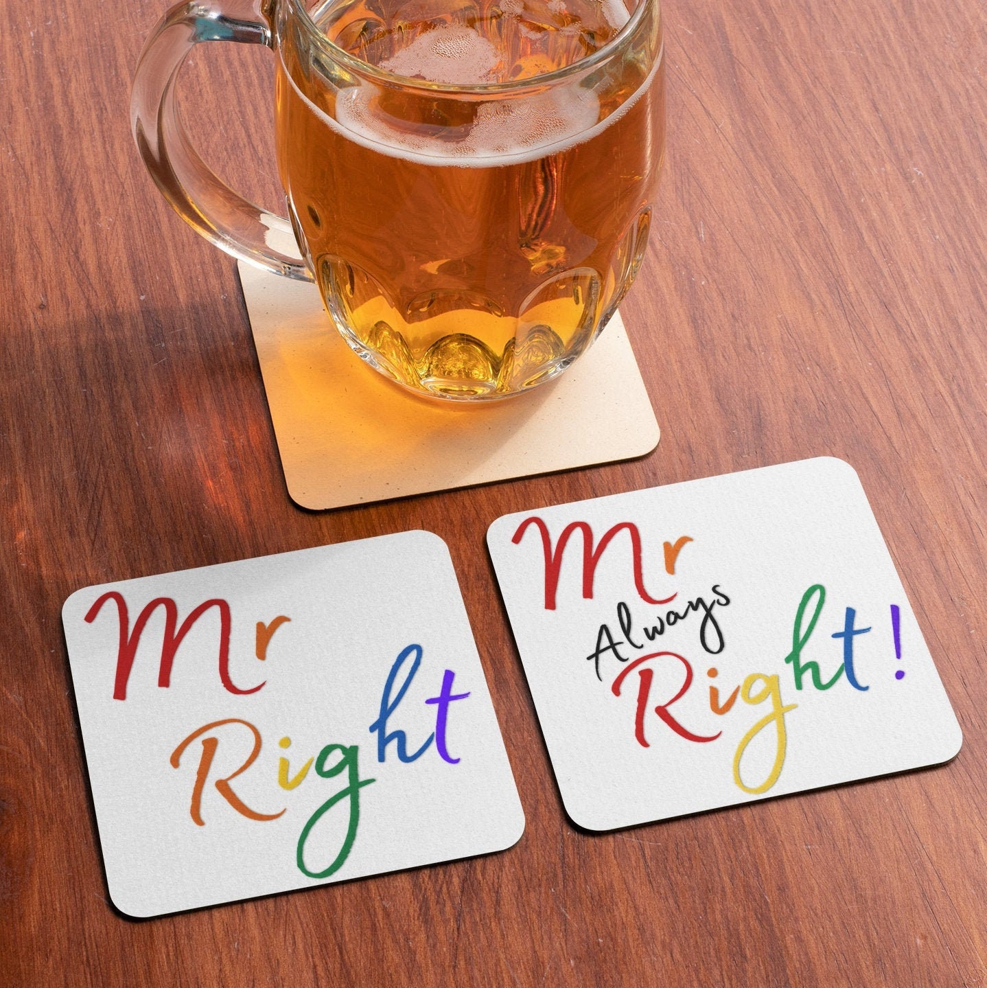 Mr Right & Mr Always Right Set of Two Coasters LGBT Gay Couple Gift ...
