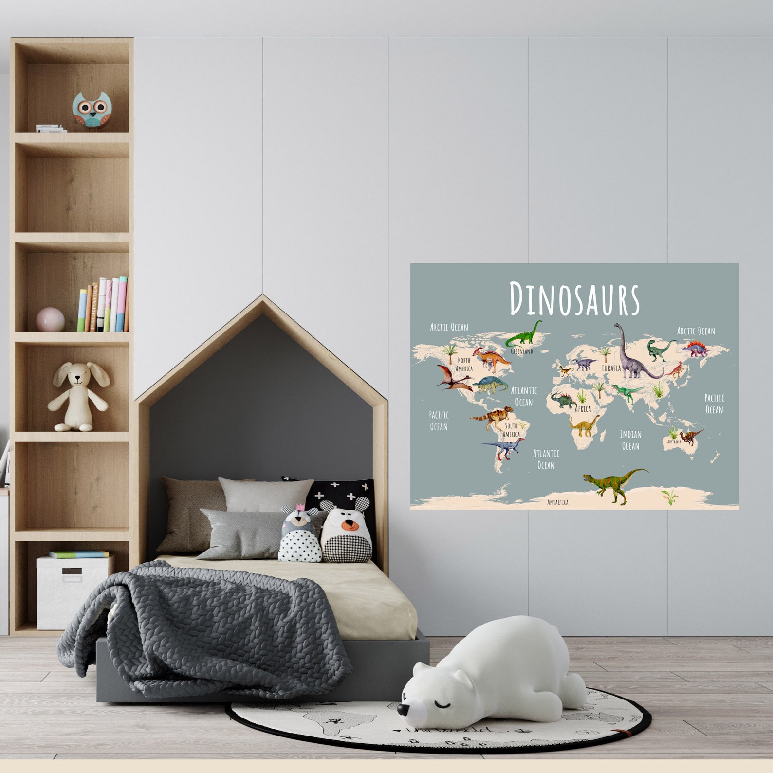 Dinosaur World Map Poster on Heavy Fine Art Paper for | Etsy