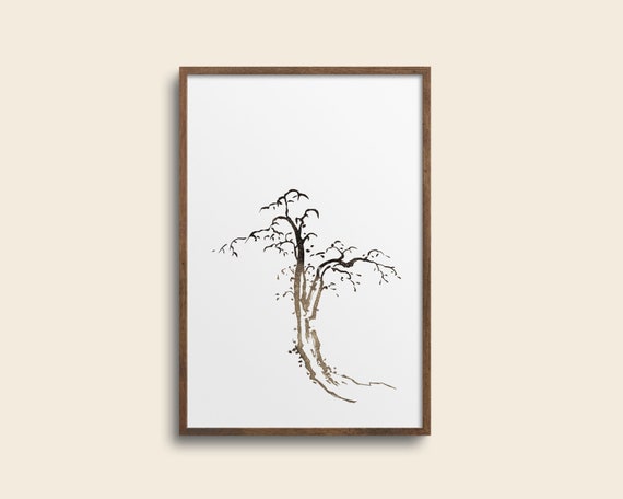 Japandi Style Japanese Tree Print for Minimalist Living Room | Etsy