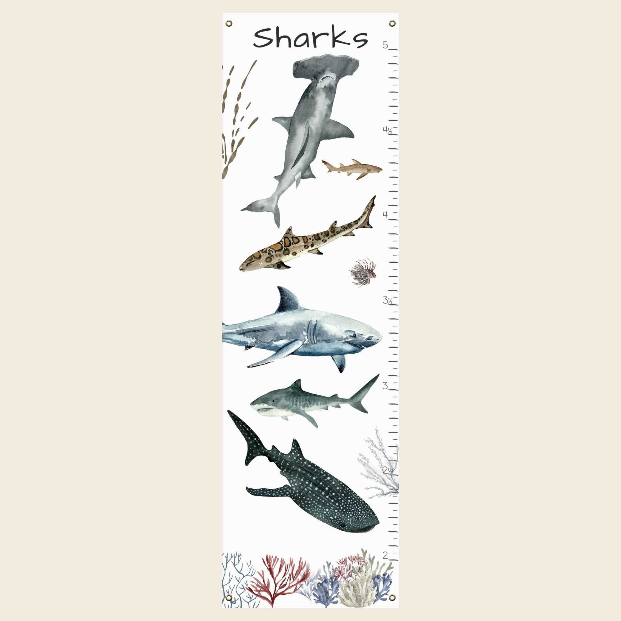 Shark Growth Chart in Canvas for Playroom Bedroom or - Etsy