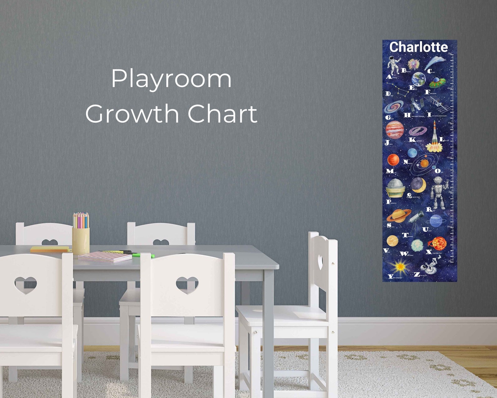 Space Alphabet Growth Chart for Space-themed Nursery, Childs Room, or ...